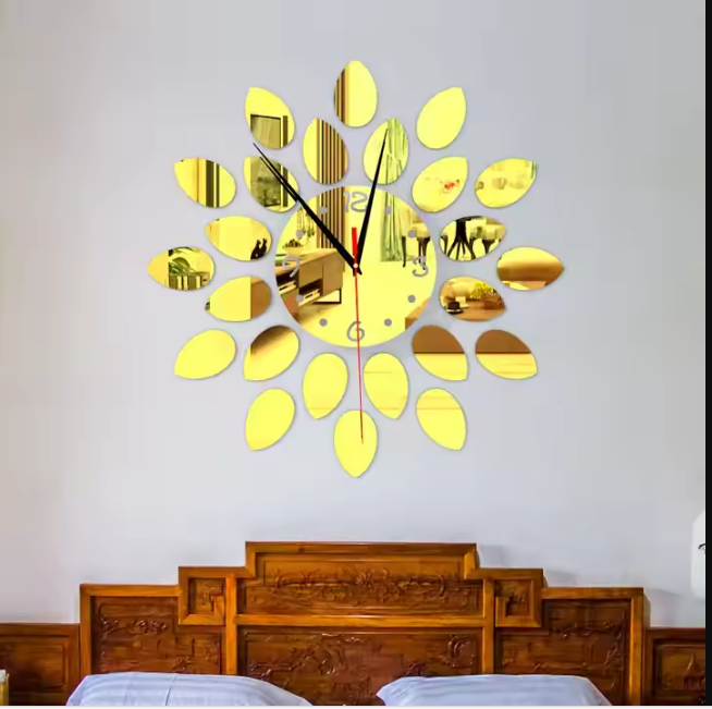 Creative Self Adhesive 3d Acrylic Leaves Mirror Wall Clock Size,W ...