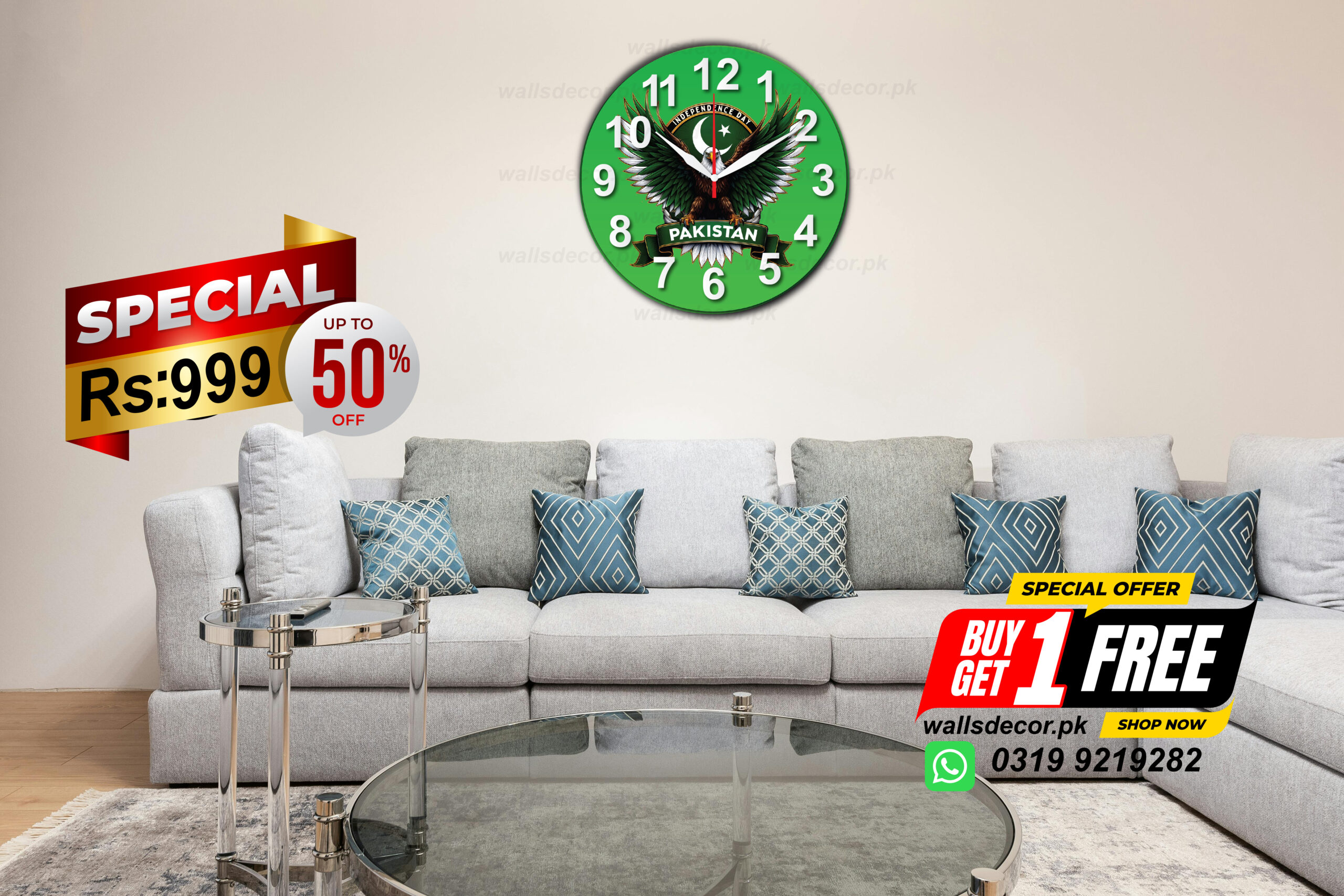 Eagle Designs Walls Clock Azadi Day 14 Augest – Walls Decor